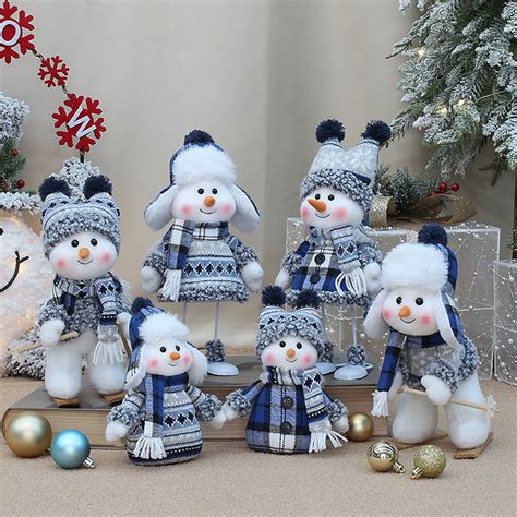 Sunsanly Christmas Snowman Doll Plush Toy Stuffed Snowman Figurine Xmas Ornaments For Home