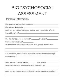 Biopsychosocial Assessment Template Biopsychosocial Assessment