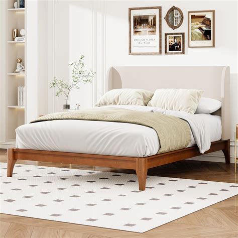 Polibi King Size Bamboo Platform Bed With Wingback Headboard User Manual