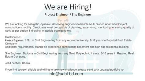 Urban Architecture And Builders Limited On Linkedin We Are Hiring Project Engineer Site