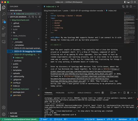 Synology Docker VSCode Blog Lmorchard