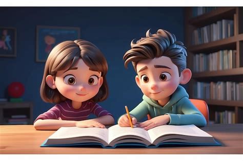 Premium Photo Girl And Boy Reading The Book Illustration