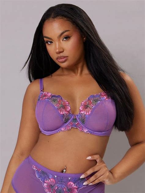 Yours Curve Floral Embroidered Underwired Bra Purple Very