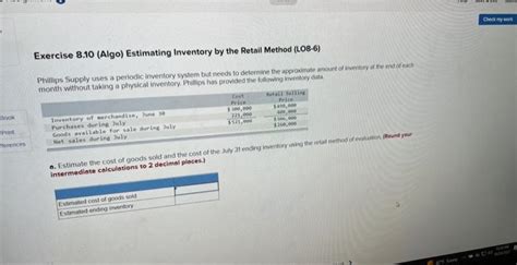exercise 8 10 algo estimating inventory by the