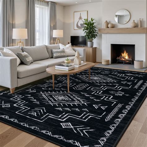 Staruia Washable 8x10 Black And White Area Rug For Living
