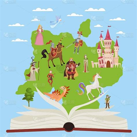 故事书。儿童教育书籍与故事童话和幻想人物的想象阅读矢量插图素材 花瓣网
