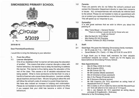 Circular 052019 Laerskool Simonsberg Primary School