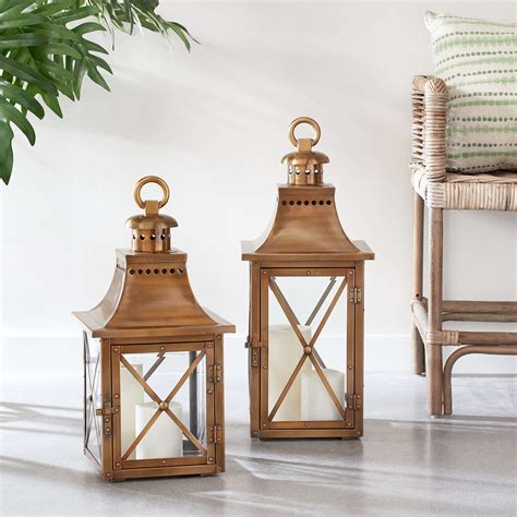 Antique Brass Lantern With Crossbar Glass And Hanging Ring Vintage
