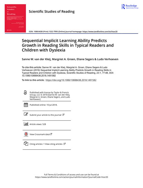 Pdf Sequential Implicit Learning Ability Predicts Growth In Reading Skills In Typical Readers