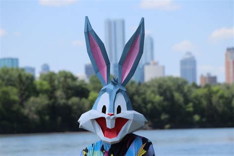 Rabbit Mask In Cartoon Style Pdf Template For Making A Paper Mask Etsy