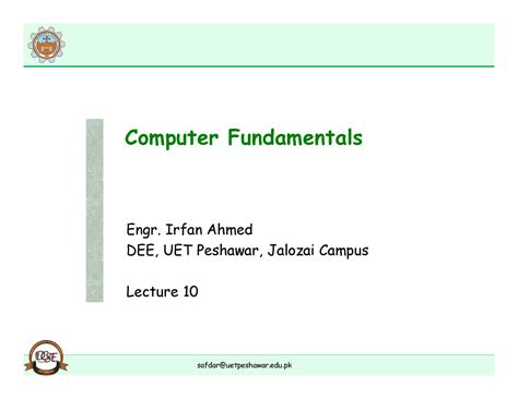 Lecture 10 Computer Fundamental Notes Engr Irfan Ahmed Dee Uet