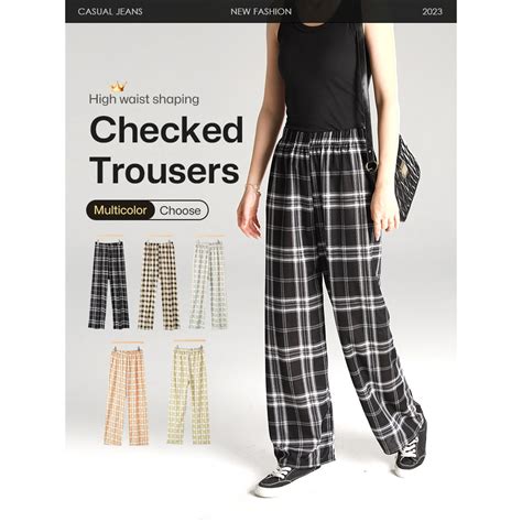 Jual Celana Tartan Wanita Korean Style Celana Longgar Wanita Celana