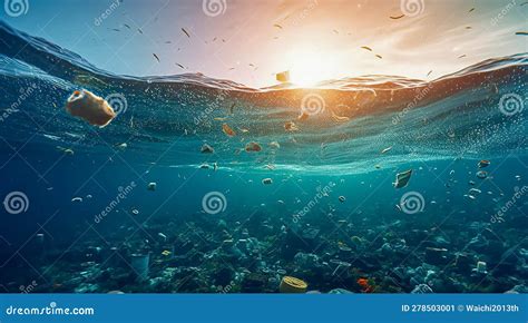 Plastic Pollution In Ocean Problem Plastic Bottles And Microplastics Floating In The Open Ocean