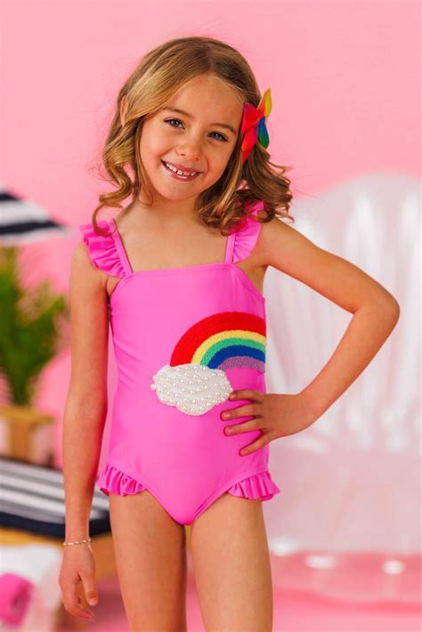 Pink Rainbow Bff Swimsuit Girls Swimwear Sparkle In Pink
