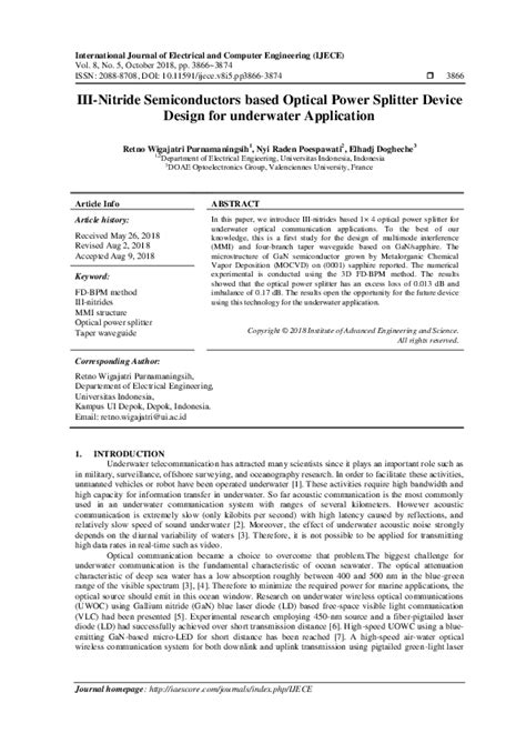 Pdf Iii Nitride Semiconductors Based Optical Power Splitter Device Design For Underwater