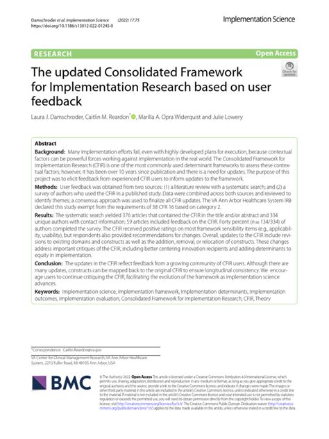 The Updated Consolidated Framework For Implementation Research Based On