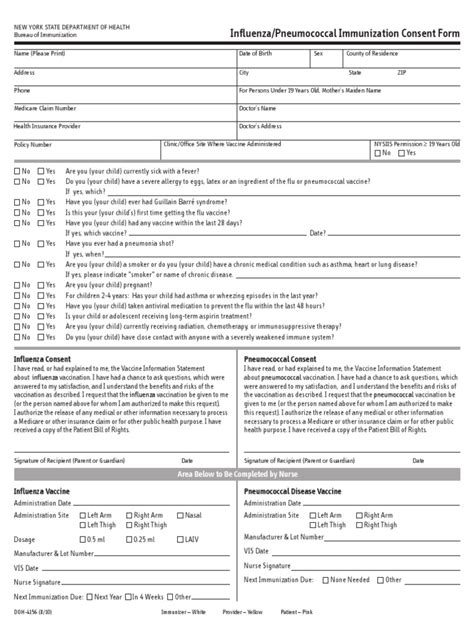 Influenzapneumococcal Immunization Consent Form Pdf Influenza