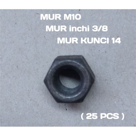 Jual Mur M10 Mur Inchi 3 8 Kunci 14 Hitam 25 Pcs Shopee Indonesia
