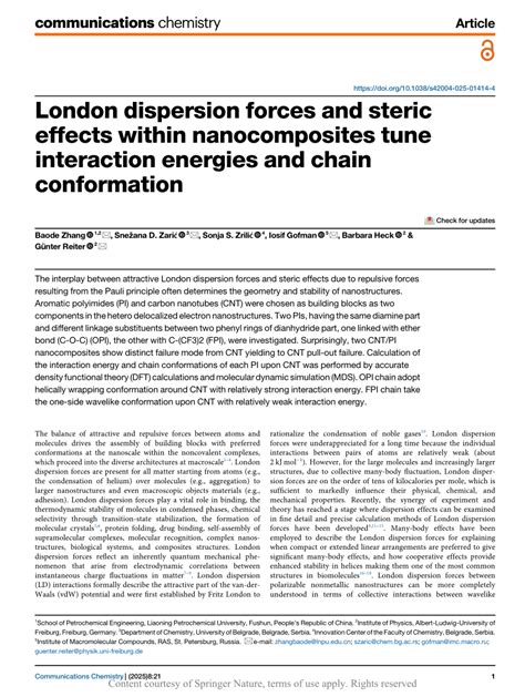 Pdf London Dispersion Forces And Steric Effects Within Nanocomposites Tune Interaction