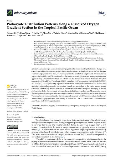 Pdf Prokaryote Distribution Patterns Along A Dissolved Oxygen Gradient Section In The Tropical