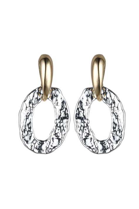 Gold And Silver Tone Hammered Oval Earrings Aftershock London