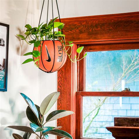 Plantsketball Repurposed Nike Basketball Planter Leather Hanging