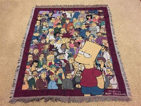 Bart Simpson Cast Woven Tapestry Fringed Area Throw Blanket Matt