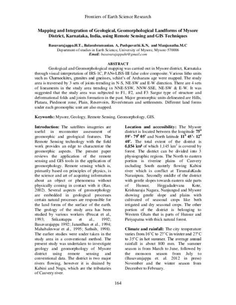 Pdf Mapping And Integration Of Geological Geomorphological Landforms Of Mysore District