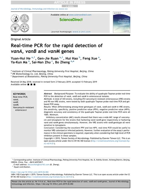 Pdf Real Time Pcr For The Rapid Detection Of Vana Vanb And Vanm Genes