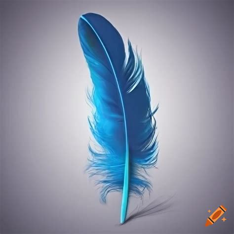 Glowing Neon Blue Feather On White Background For T Shirt Printing On