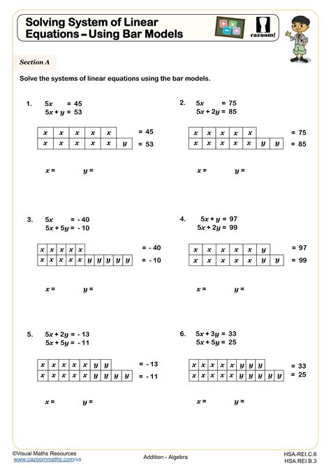 Solving Systems Of Linear Equations Using Bar Models Worksheet Fun And Engaging High School
