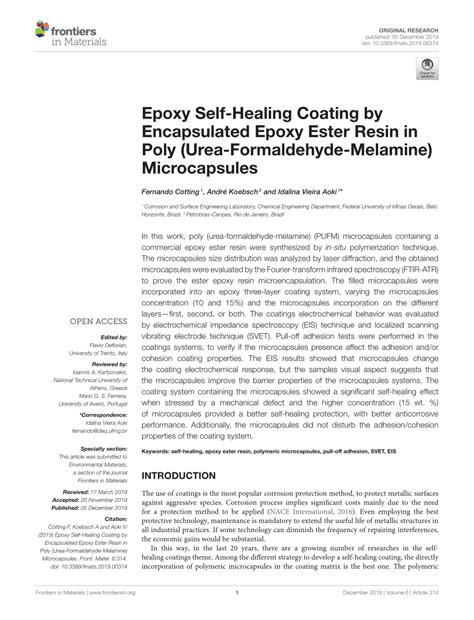 Pdf Epoxy Self Healing Coating By Encapsulated Epoxy Ester Resin In