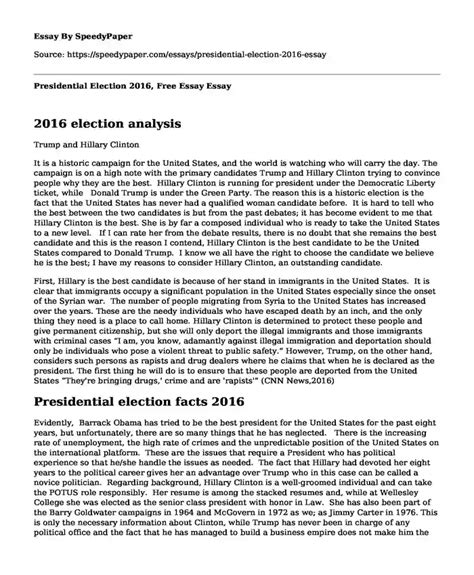 📚 Presidential Election 2016 Free Essay