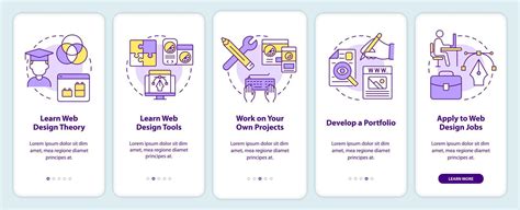 Becoming Web Designer Onboarding Mobile App Screen Walkthrough 5 Steps Editable Graphic