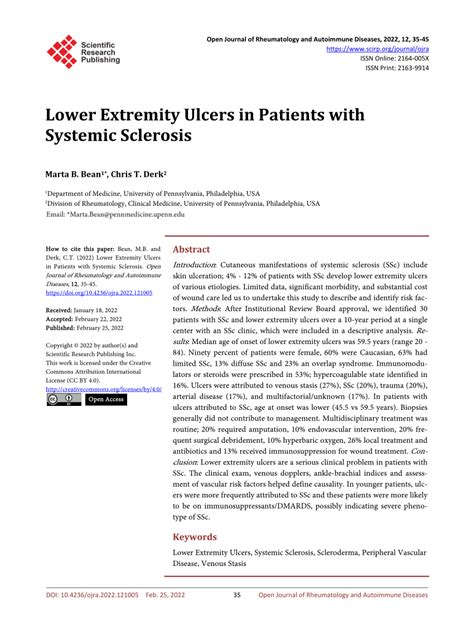 Pdf Lower Extremity Ulcers In Patients With Systemic Sclerosis