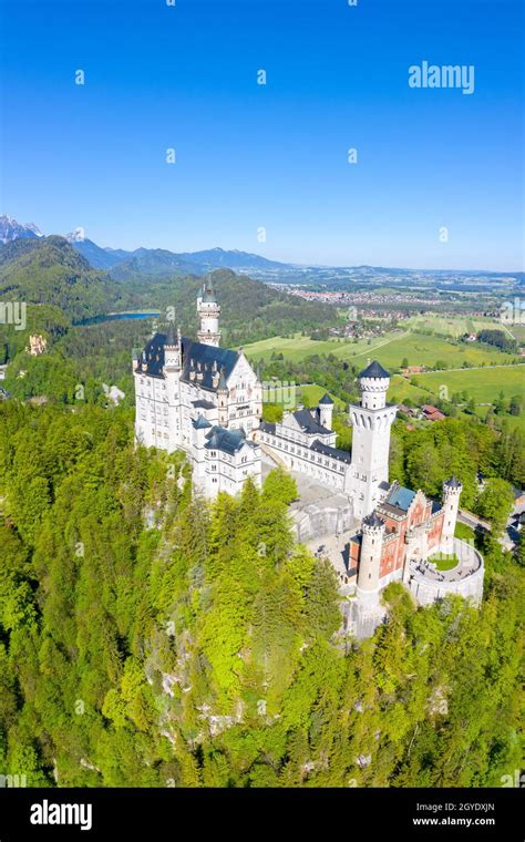 Schloss Neuschwanstein Castle Aerial View Architecture Alps Landscape