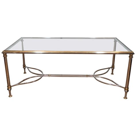 1970s Brass Rectangular Coffee And Cocktail Table With Elegant Chrome Base At 1stdibs