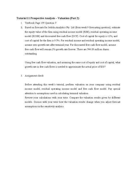 Tutorial 11 Prospective Analysis 3 1 Textbook Page 199 Question 7 2