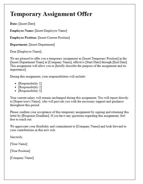 Letter Template For Temporary Assignment Offer Free Samples In Pdf
