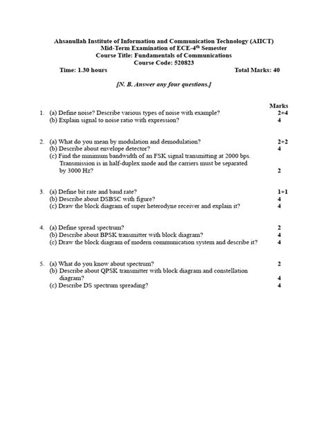 Ece 4th Semester Mid Term Examination Pdf