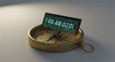 Future Direction Digital Time On Antique Compass Stock Illustration