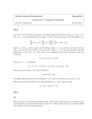 Hw Sol Hw Solution Advanced Econometrics Spring Homework Suggested