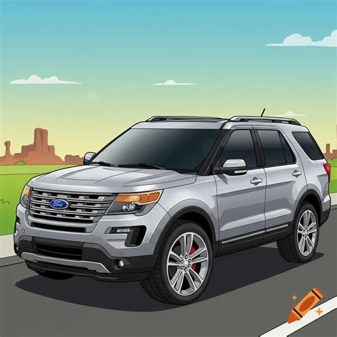 Cartoon Of A Silver 2017 Ford Explorer Limited On Craiyon