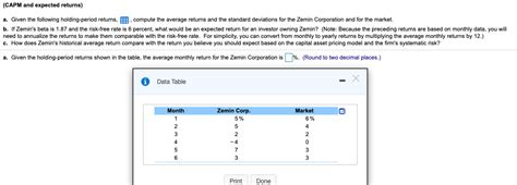 Solved CAPM And Expected Returns A Given The Following Chegg