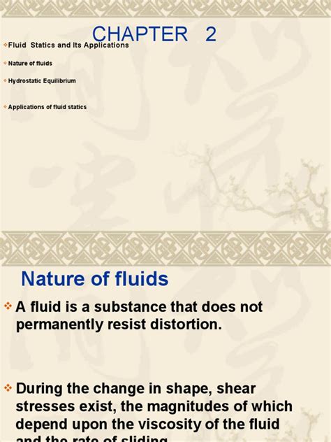 Fluid Statics And Its Applications Nature Of Fluids Hydrostatic