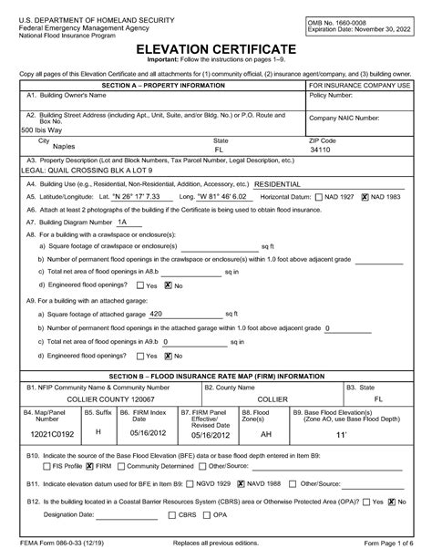Elevation Certificate For 500 Ibis Way Naples Fl 34110 08 20 20 1 Loma Elevation Certificates