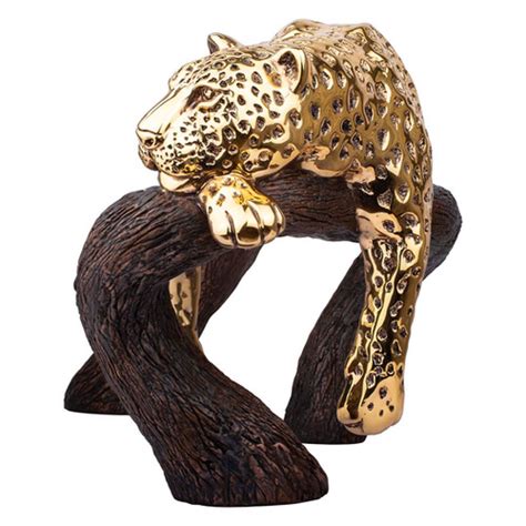 Gold Leopard Statue On A Branch Dargenta Unique Ts Home Decor