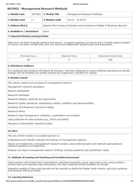 Module Descriptor Pdf Methodology Learning