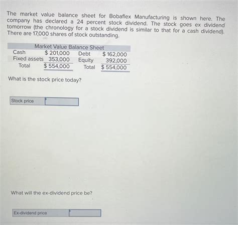 Solved The Market Value Balance Sheet For Bobaflex