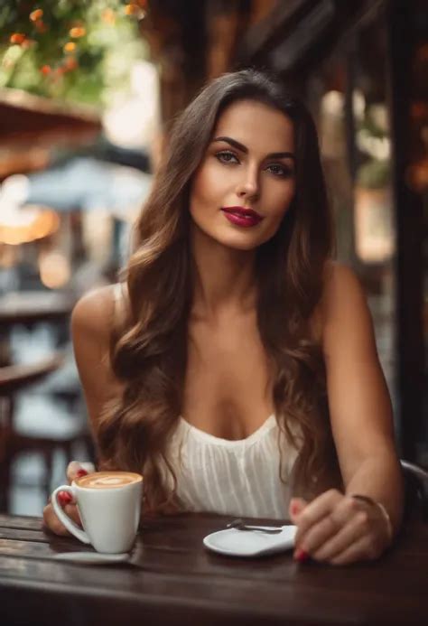 Real Sexy Young Woman With A Big Discount Having A Coffee At The Terrace Of A Bar Seaart Ai